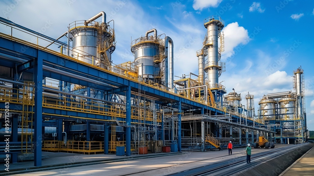 fertilizer production facility with chemical reactors, storage tanks ...