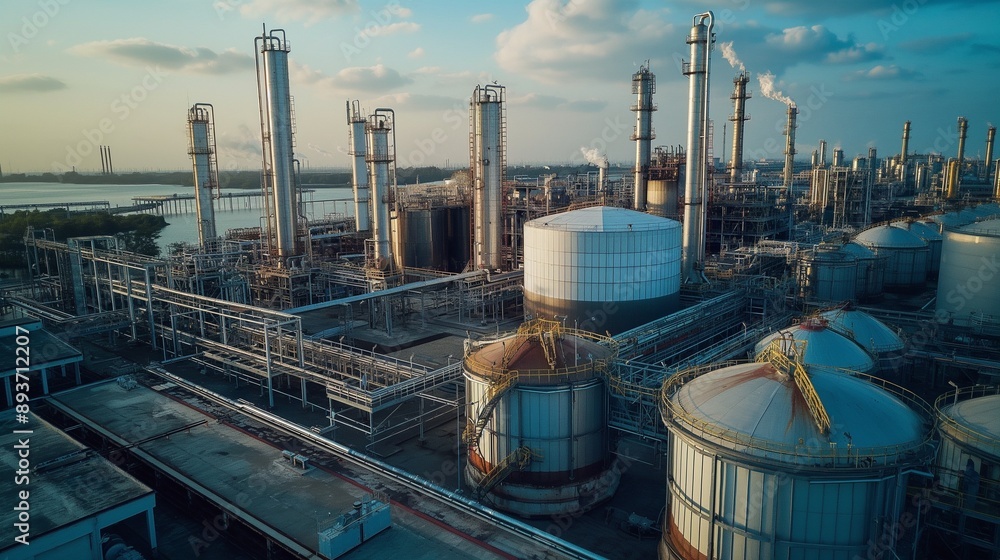 fertilizer production facility with chemical reactors, storage tanks ...