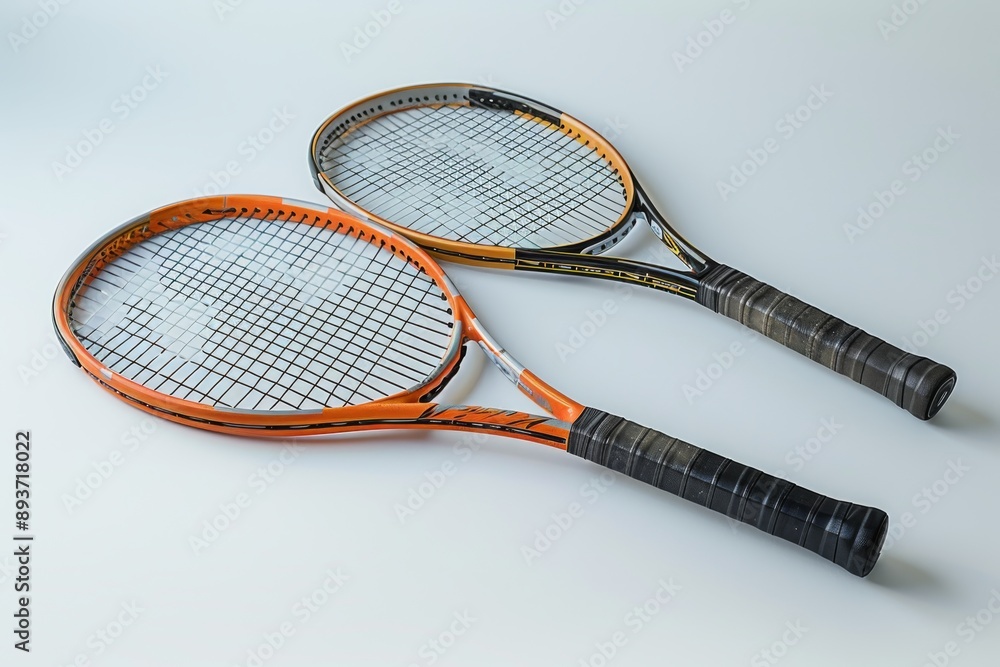 Two tennis rackets are placed side by side, showcasing their clean and ...