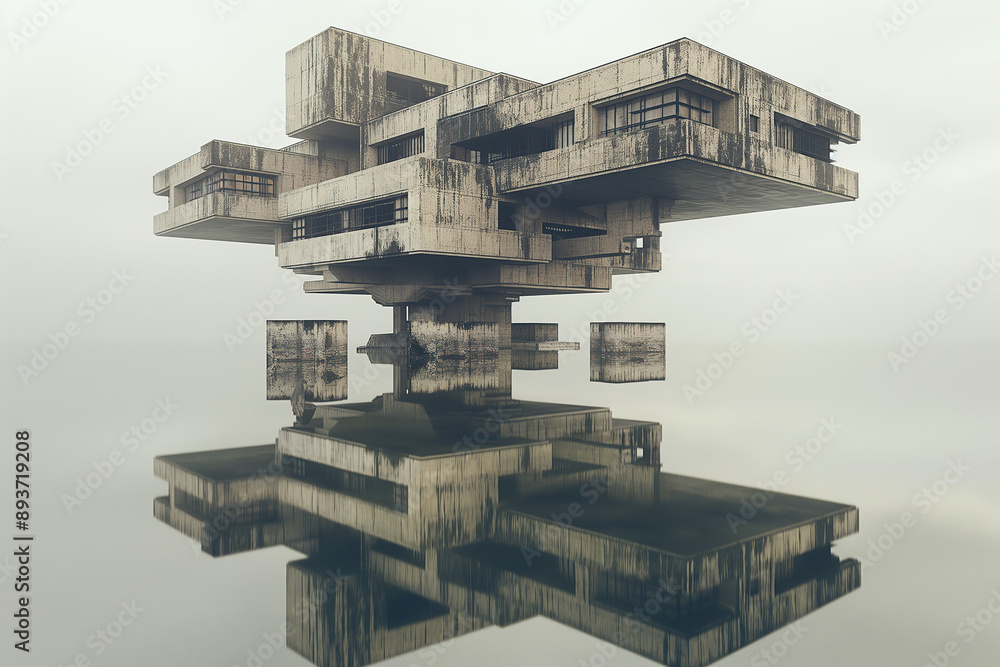 architecture by ai, post apocalyptic brutalist concrete building ...