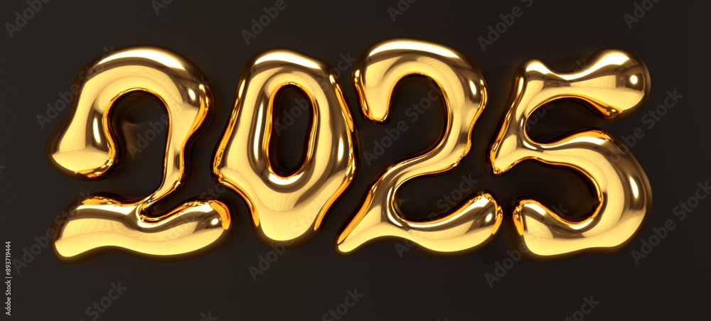 Happy New Year 2025 golden text design. 3d gold liquid font. Letters ...