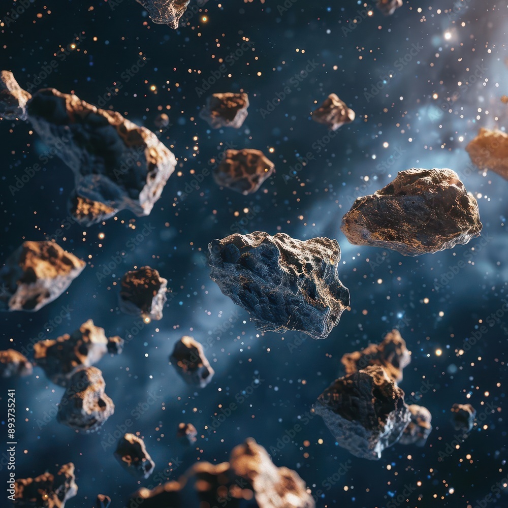 dynamic asteroid field against a starry background various sized space ...