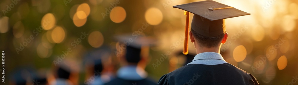 High school graduation, principal teaching during commencement speech ...