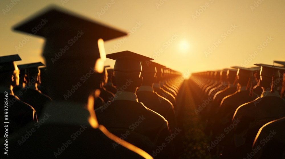 University commencement ceremony, professors teaching from a stage ...