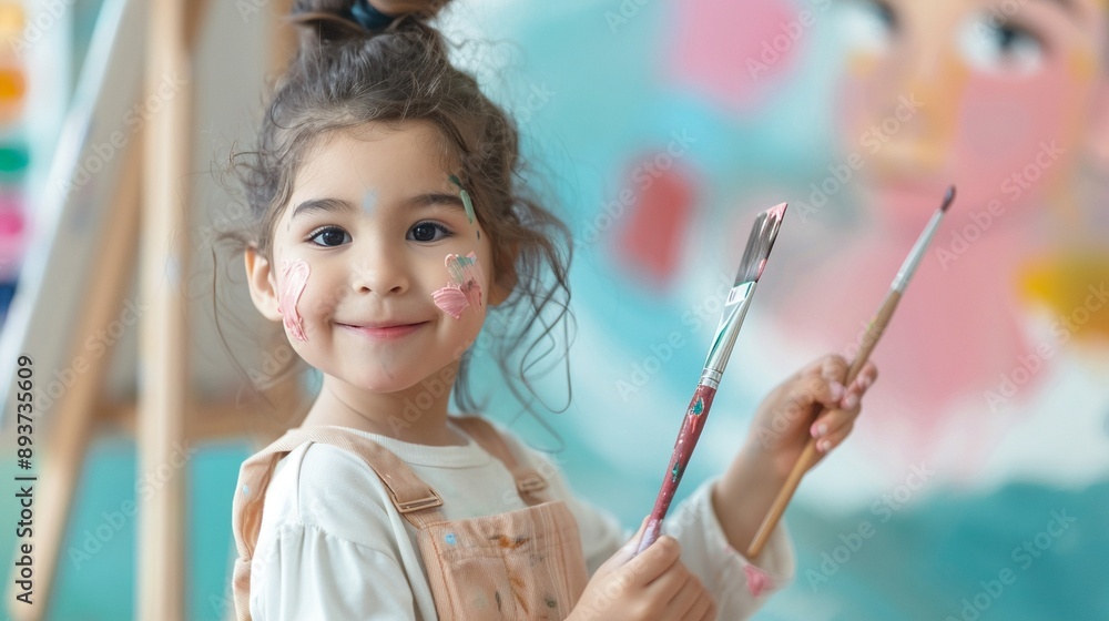 Kids learning to paint during an art instruction period, photorealistic ...