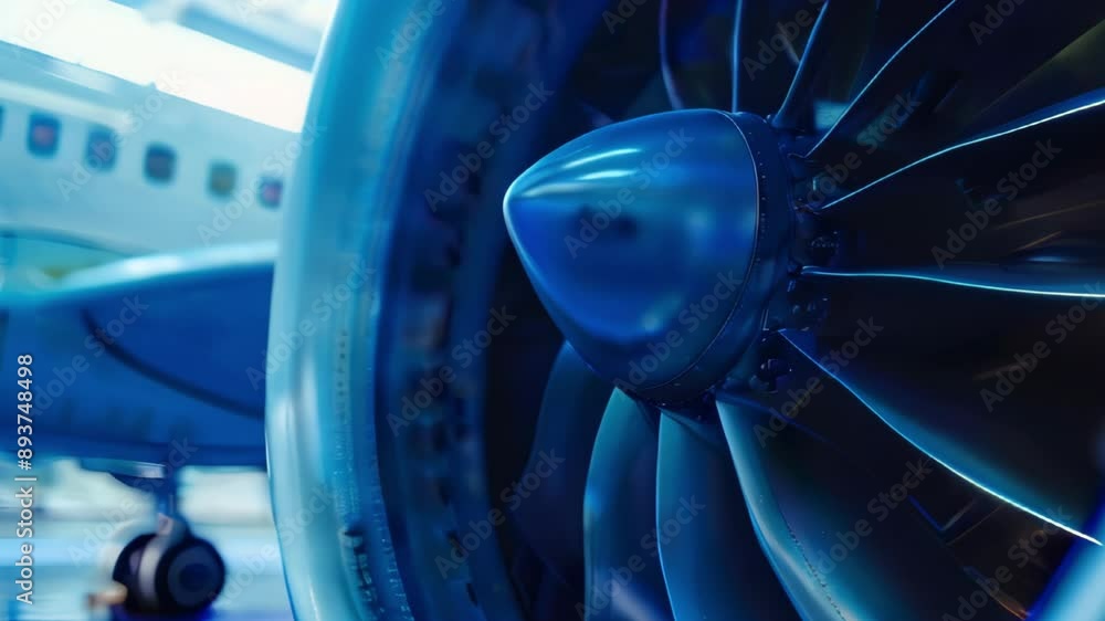 Aircraft jet engine detail in the exposition. Turbine engine profile ...