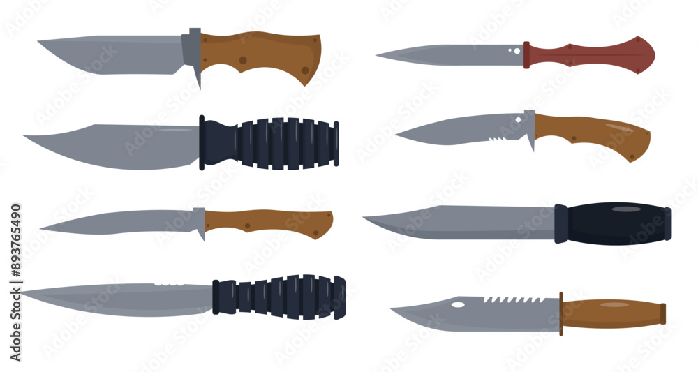 Set of combat knives, daggers in cartoon style.Vector illustration of ...