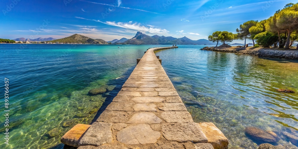 Stone jetty at Pine Walk in Puerto Pollensa, Majorca, captured from ...