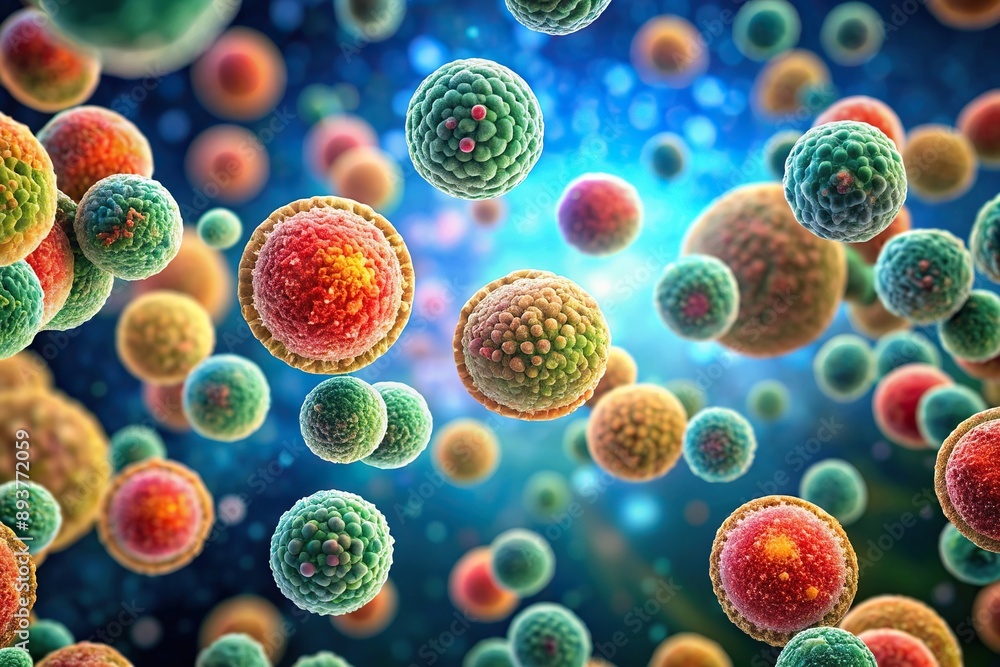 Microscopic bacteria background with asymmetrical Streptococcus STSS ...