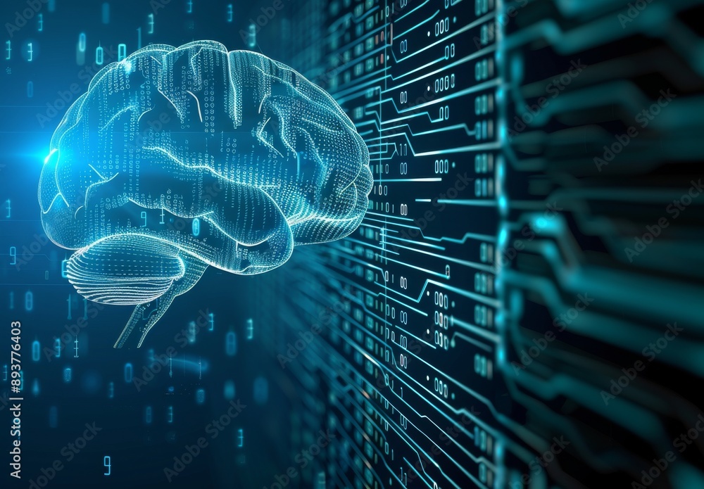 blue background with an illustration of the human brain made up of ...