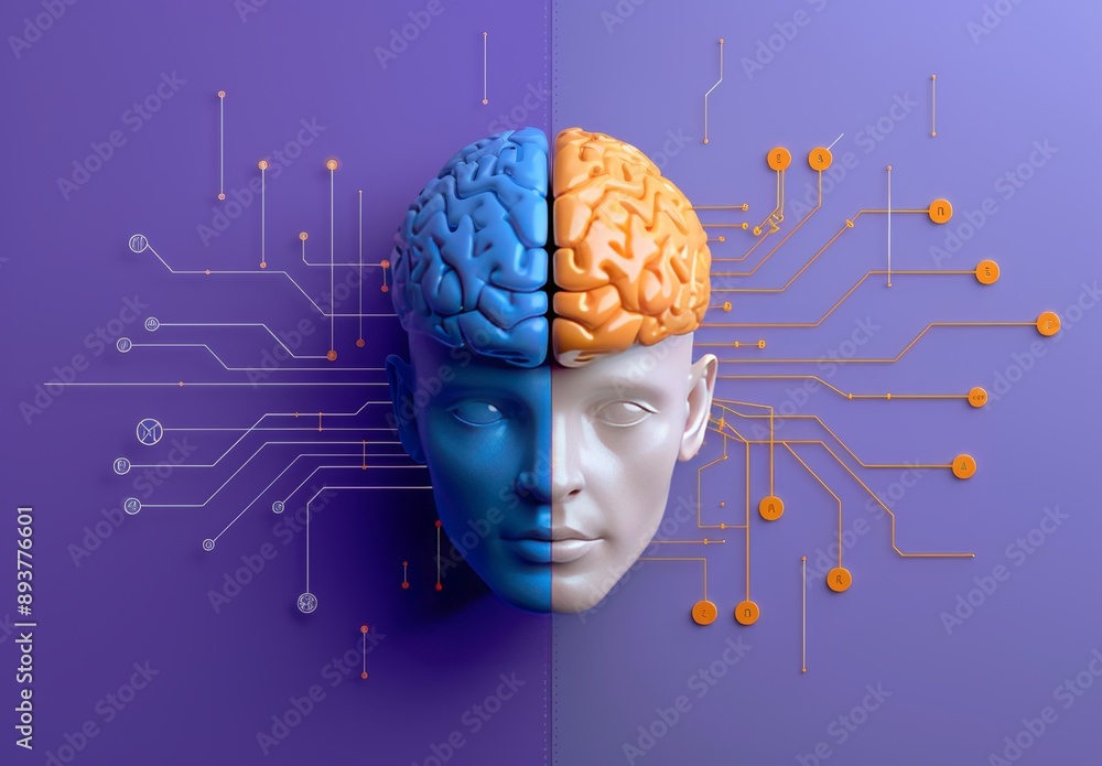 blue background with an illustration of the human brain made up of ...