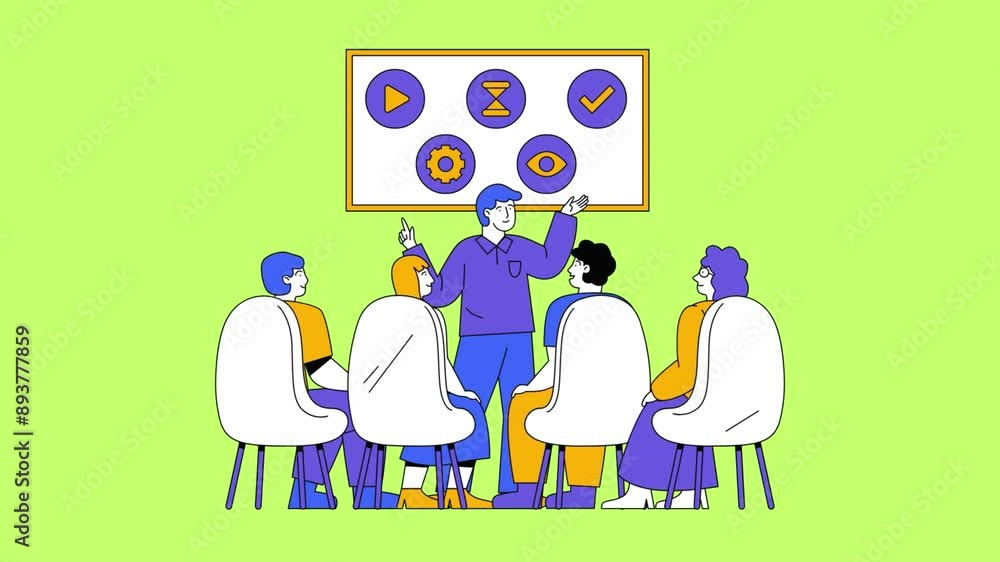 Animated business team meeting illustration with vibrant colors - A ...