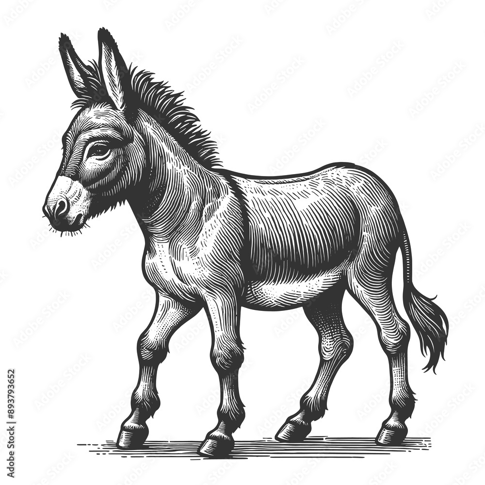 donkey walking, showcasing the animal features and movement in a ...