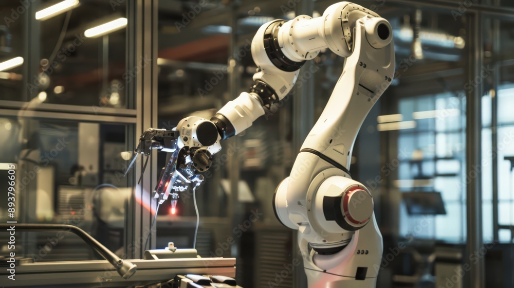 factory equipped with AI-powered robotic arms capable of intricate ...