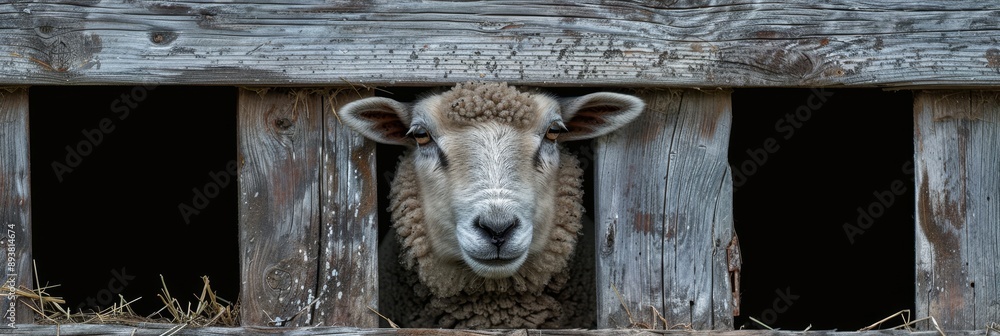 Charming Sheep Portrait in Rustic Barn Setting - A sheep peering ...