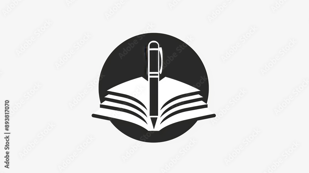 Logo of a Pen on top of an Open Book Symbolizing Writing and Knowledge ...