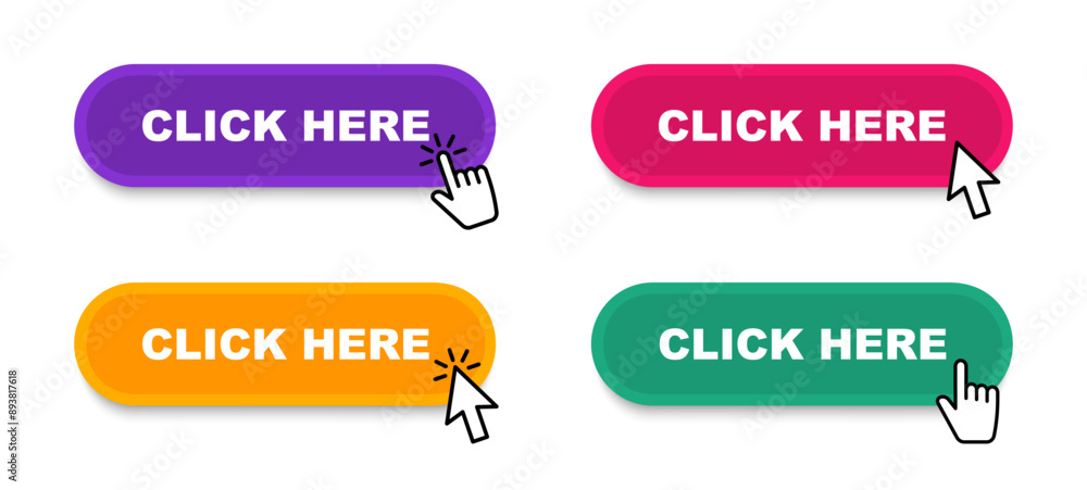 Click Here Button with pointer clicking. Web button set. Click button. Clicking the icon. Action ...