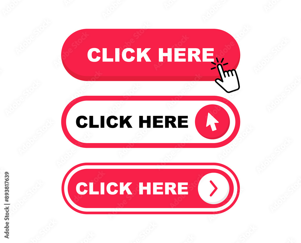 Click Here Button with pointer clicking. Web button set. Click button. Clicking the icon. Action ...