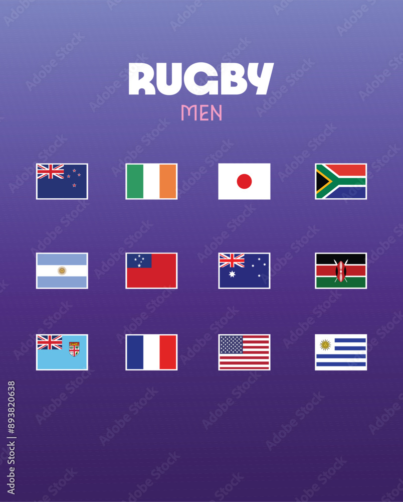 Rugby Men Flags Emblem Games Sport 2024 Abstract Design Teams Countries ...