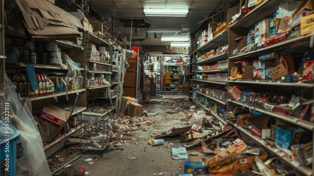 Abandoned Grocery Store Interior Chaos - An unkempt grocery store aisle ...