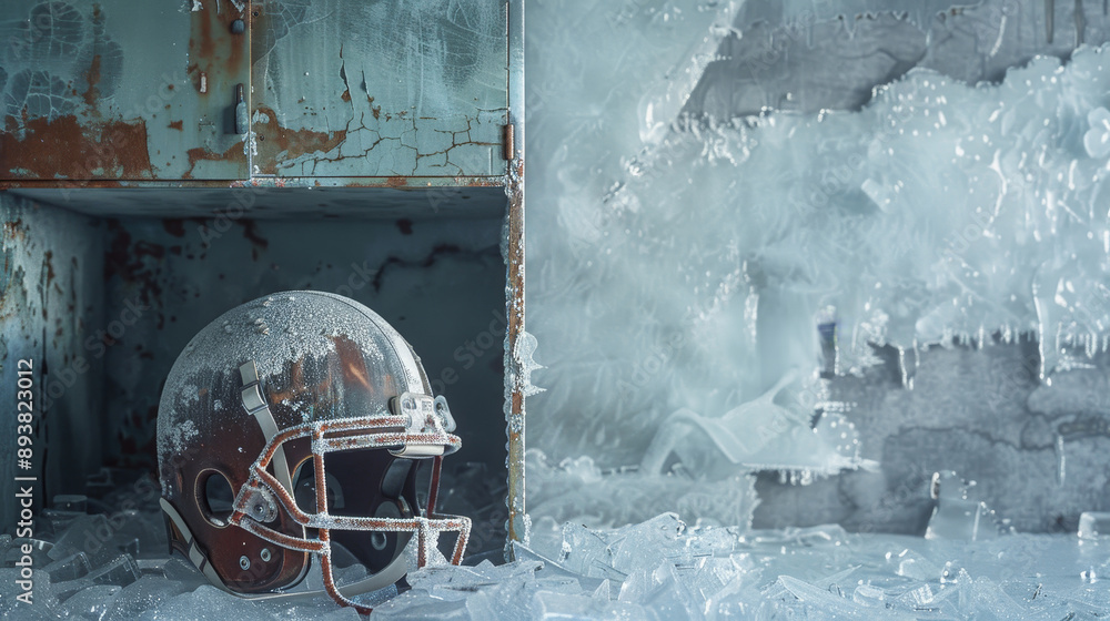 Frozen Football Helmet in Abandoned Locker - A striking image of a ...