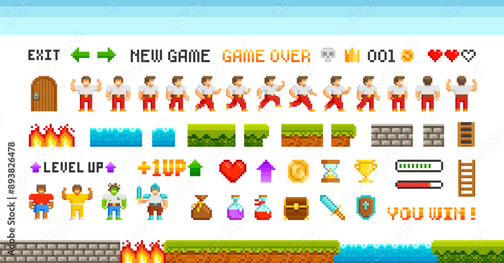Vetor de Retro Pixel Game trophy icons bundle and vector elements for ...