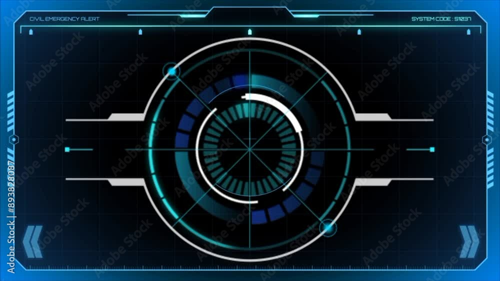 Signal transmitted Sonar radar HUD. Glow blue background with ...