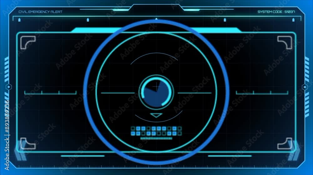 Signal transmitted HUD Sonar radar. Glow blue background with ...