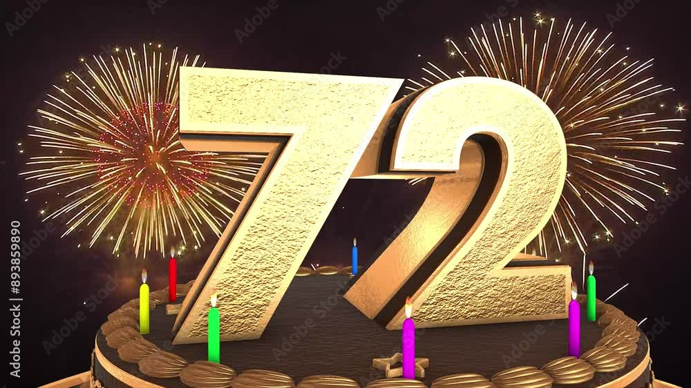 72nd birthday chocolate cake animation 3d render in chocolate gold with ...
