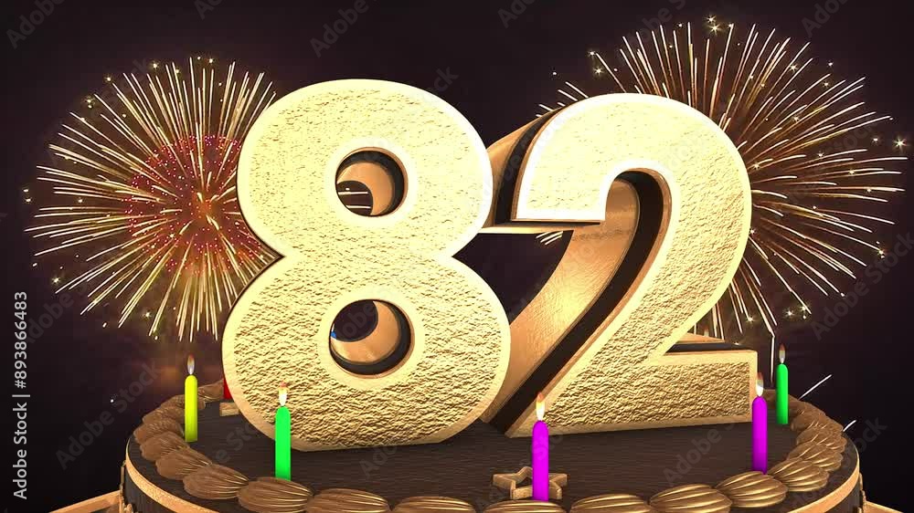82nd birthday chocolate cake animation 3d render in chocolate gold with ...