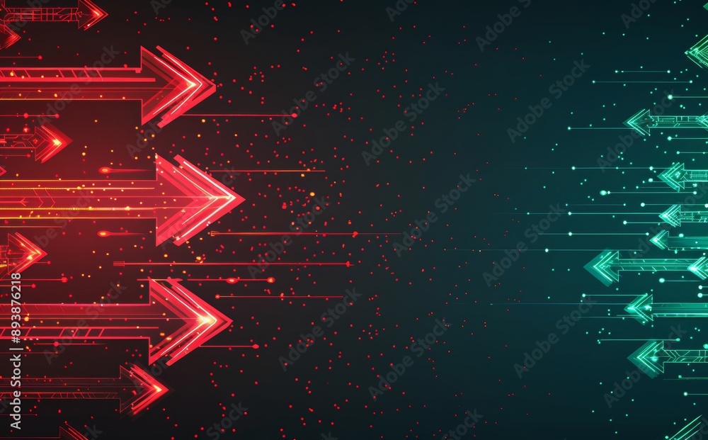 Modern illustration of left and right arrows with green and red color ...