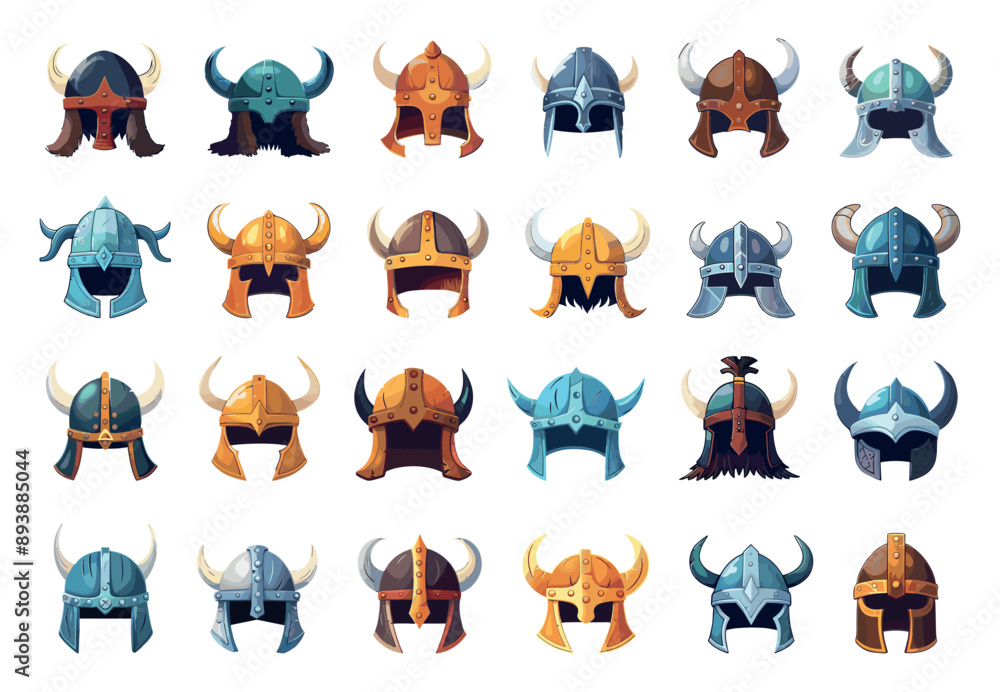 Viking Helmets Icon Set Simple Vector Cartoon Style White Background ...