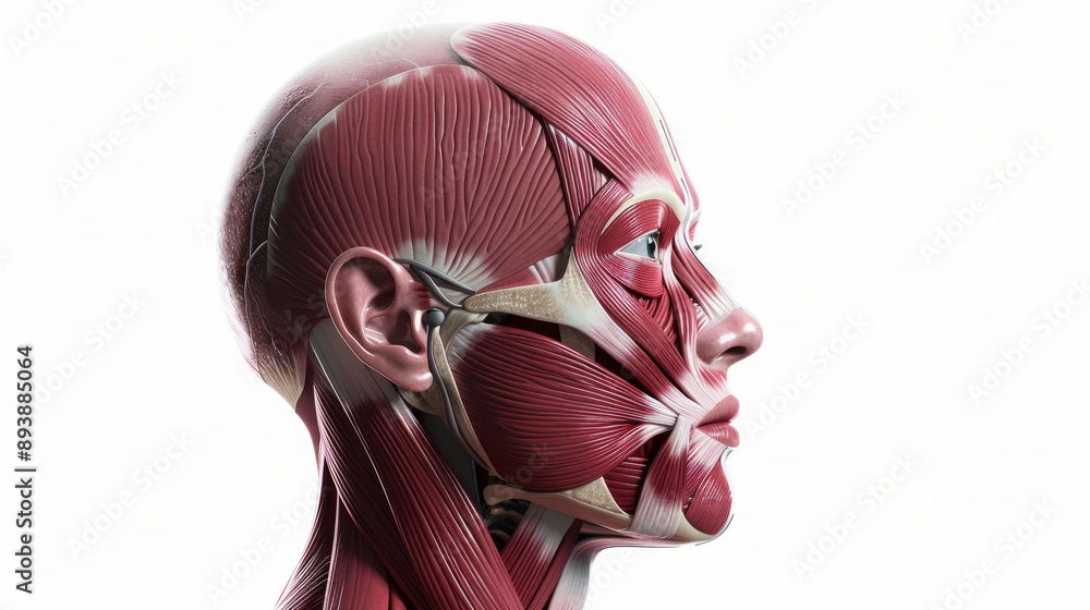 Anatomical illustration of the human head showcasing detailed muscle ...