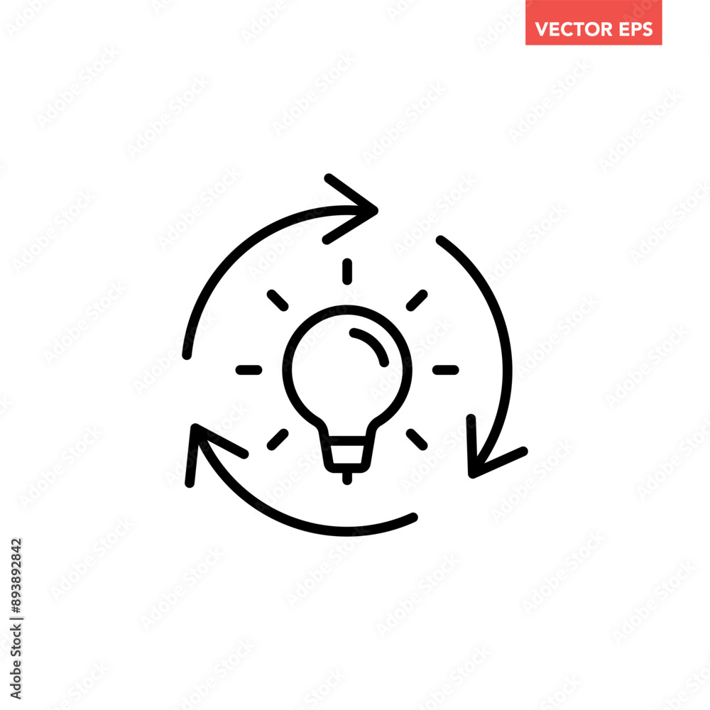 Single black refresh idea line icon, simple light bulb with repeat ...