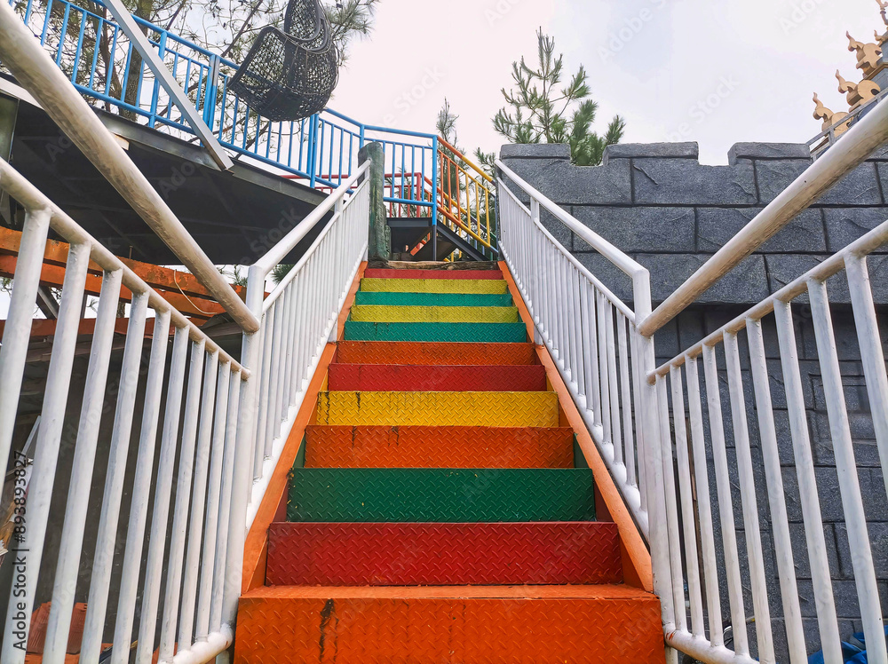 Stairs painted in rainbow colors background. Beautiful and colourful ...