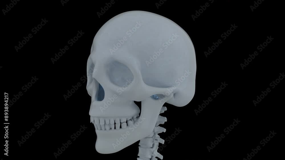 Human skull in profile with the brain’s neural pathways illuminated ...
