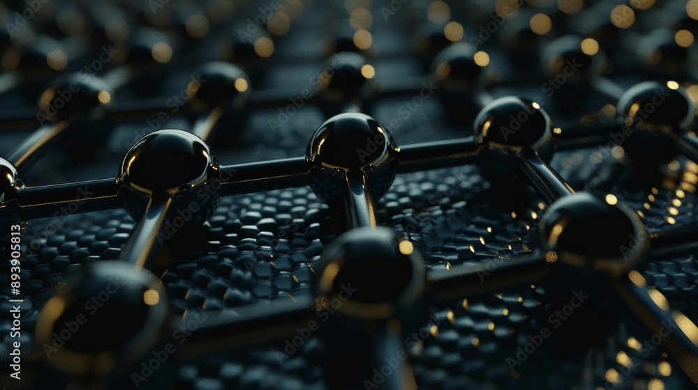 Spheres with chemical bonds connecting them in a grid structure ...