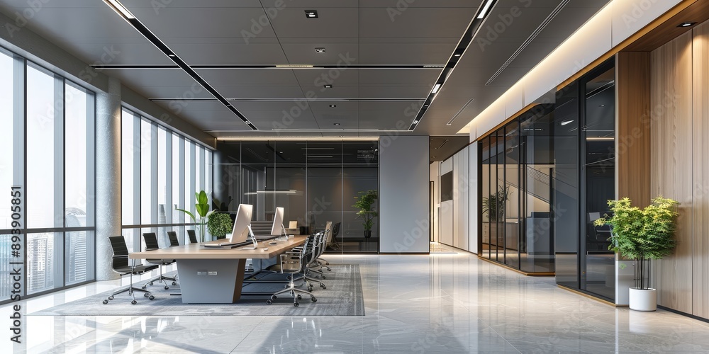 Cutting-Edge Office Tech modern office space with smart desks, AI ...