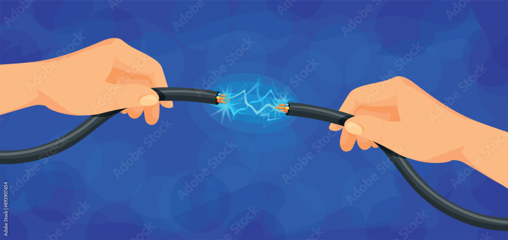 Hand holding electrical cable. Electrical wire connection in ...