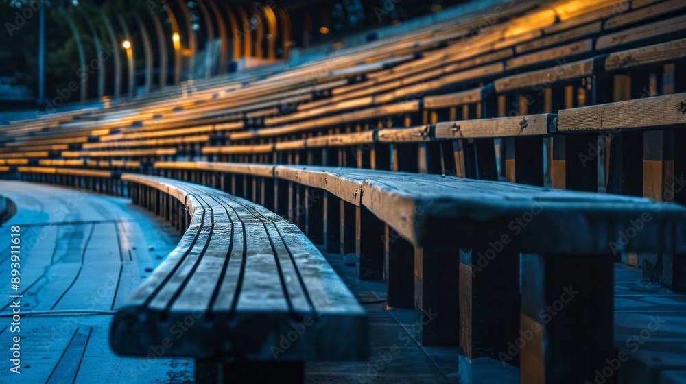 Empty curved stadium seating area during night in Panathenaic Stadium ...