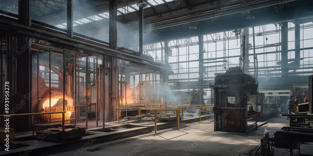 Interior of an industrial factory showcasing the steel manufacturing ...