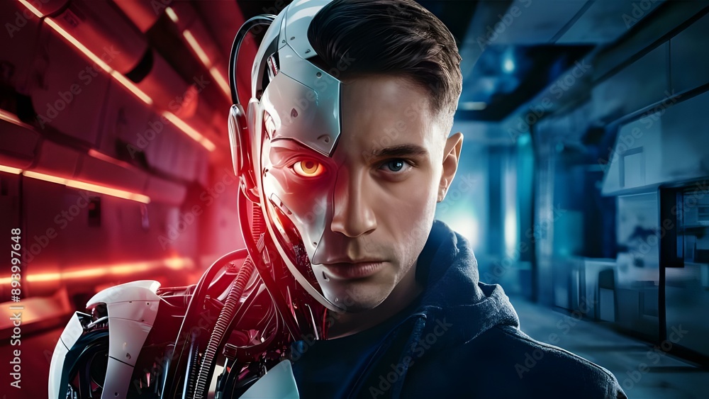 AI and Robotics Cyborg Illustration ,Half Human, Half robot ,Futuristic ...