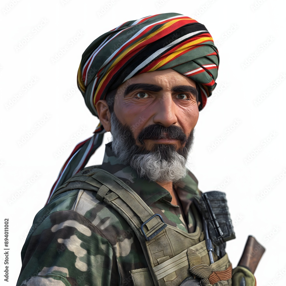 73. "A Kurdish Peshmerga soldier in traditional military uniform with ...