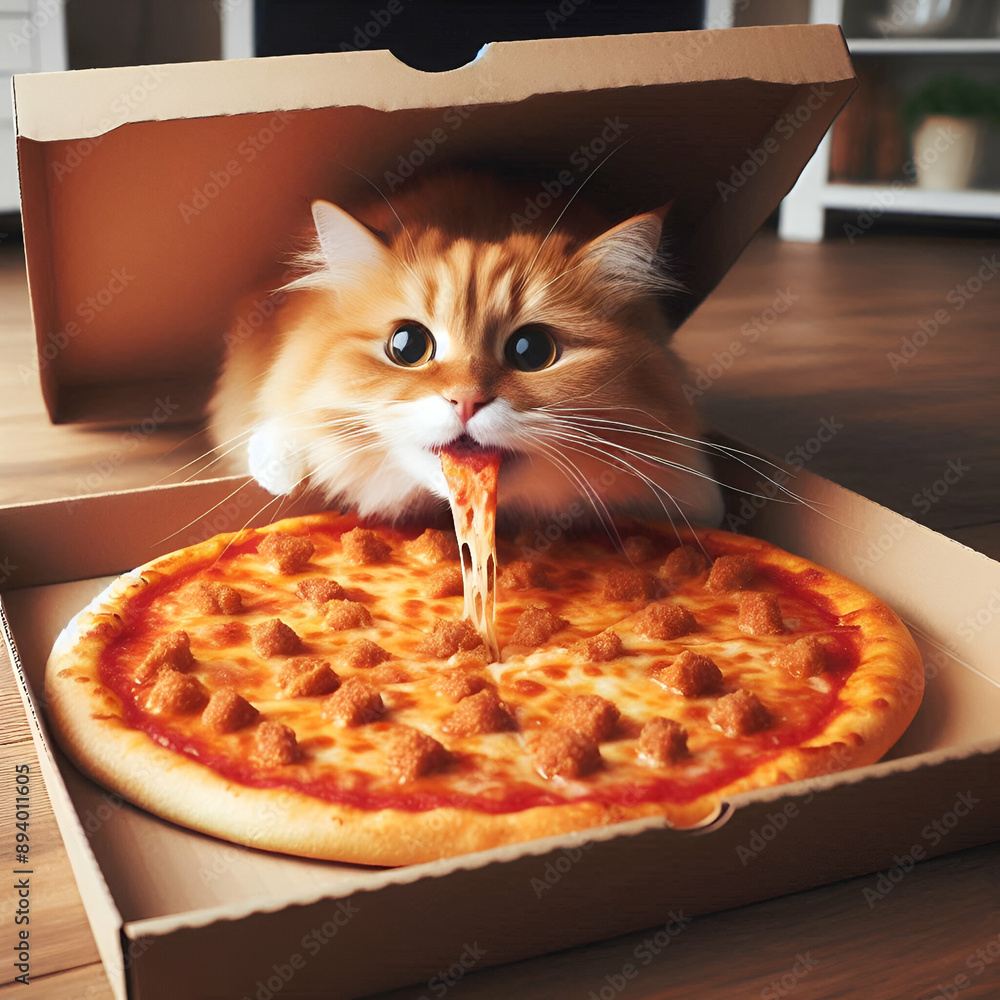 Cute Adorable Cheerful Chubby Fat Cat Pet Feline Pulling a slice of ...