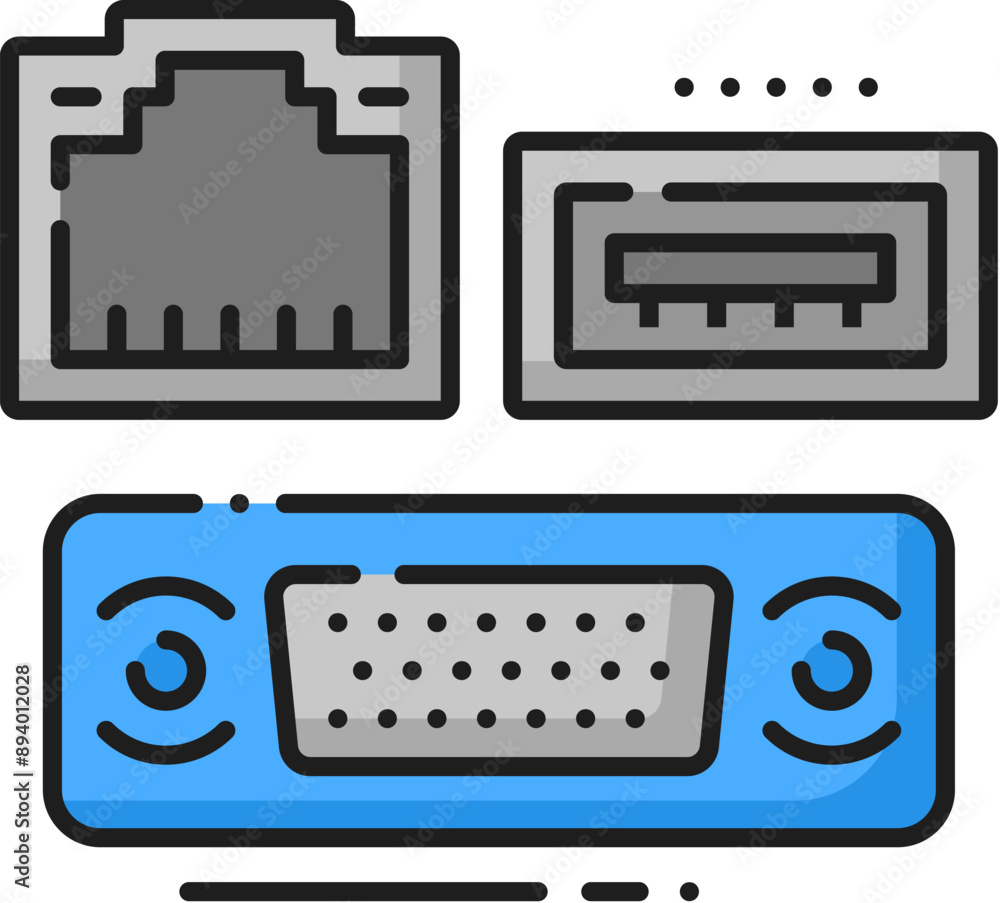 Computer interface ports software color line icon. Computer system ...