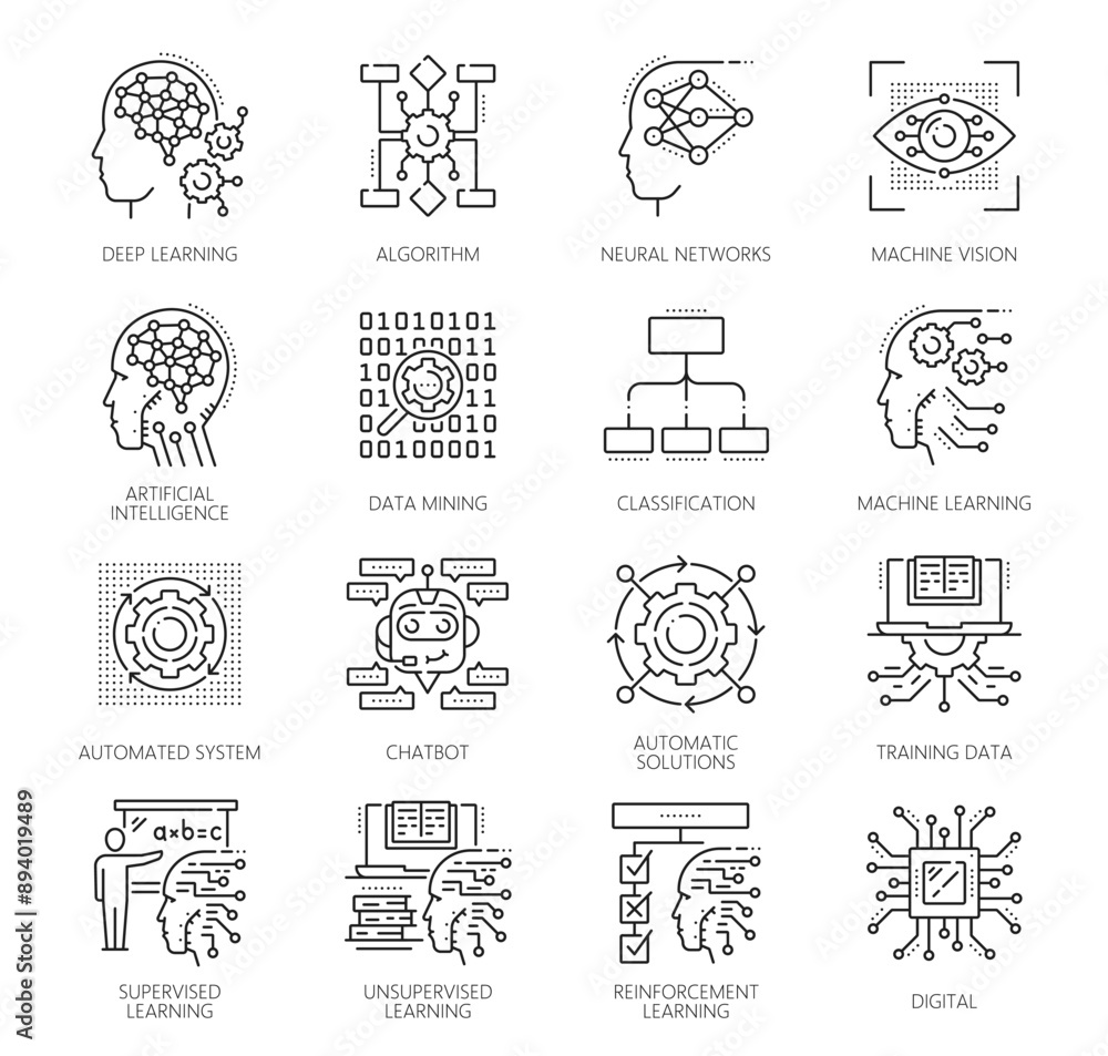 Machine Learning Ai Artificial Intelligence Algorithm Icons Ai Data Analysis Future Technology