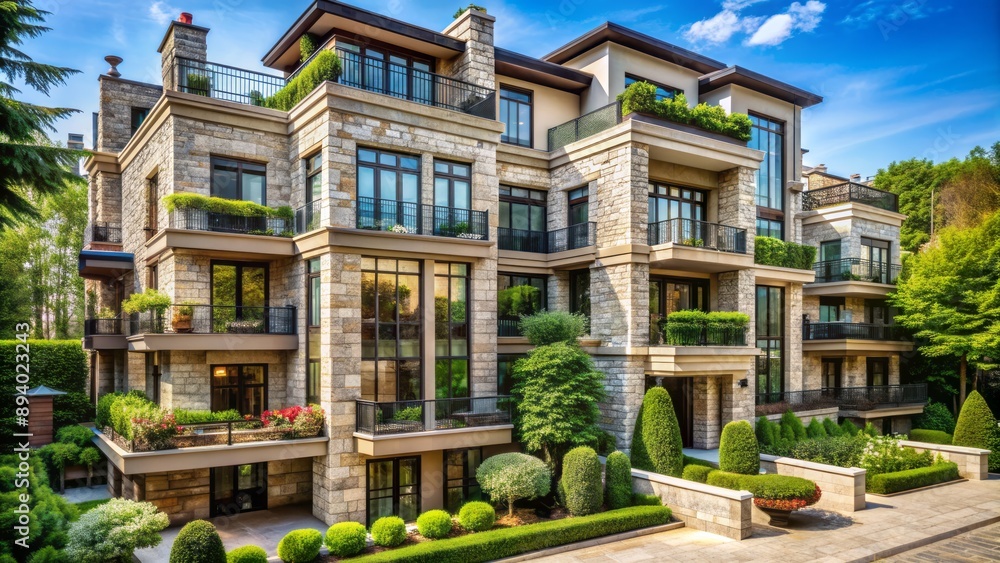 Opulent urban residence featuring grandiose stone exterior walls ...