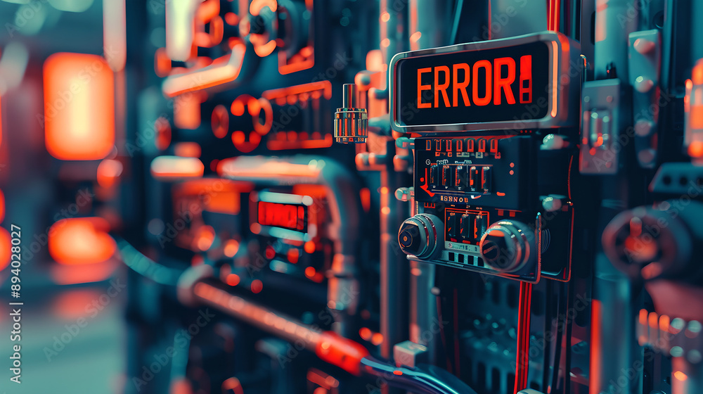 Error concept image with a machine showing a bright red error message ...