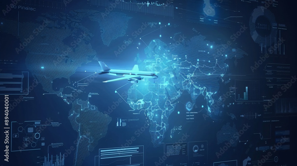 3D hologram of a travel booking system glowing with blue technology ...