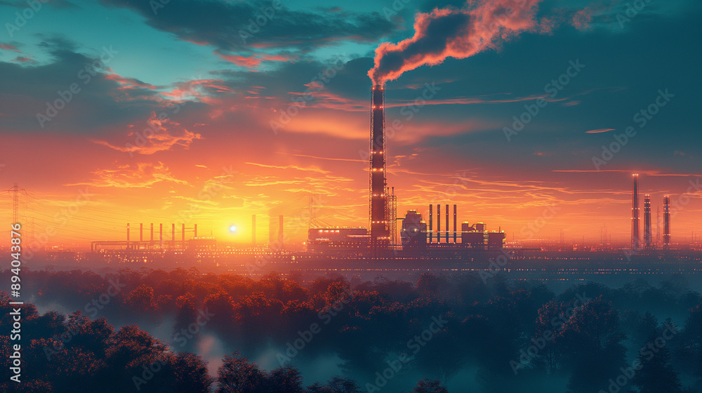 Factory building background. Power stations renewable energy ...